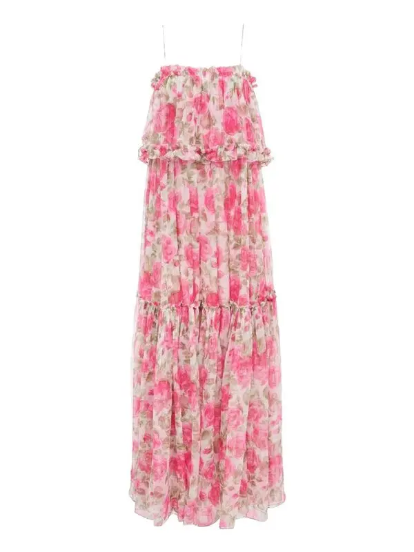 Chloé Floral Print Tiered Silk Maxi Dress - Multicolor