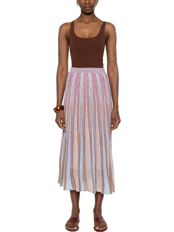 FORTE_FORTE Pleated Long Skirt With Striped Pattern - Multicolor