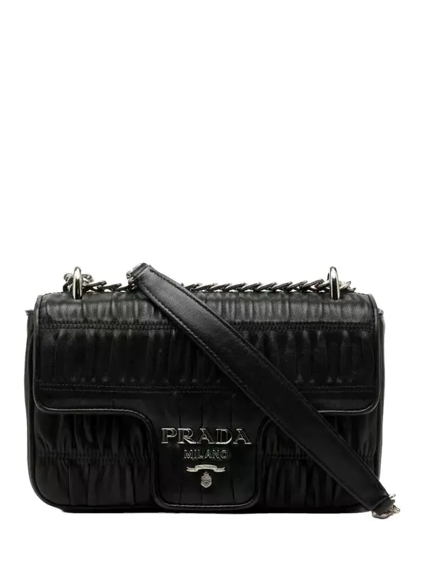 Prada Nappa Gaufre Chain Flap Crossbody Bag - Black