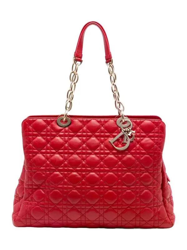 Dior Lambskin Cannage Soft Zipped Lady Shopping Tote Bag - Red