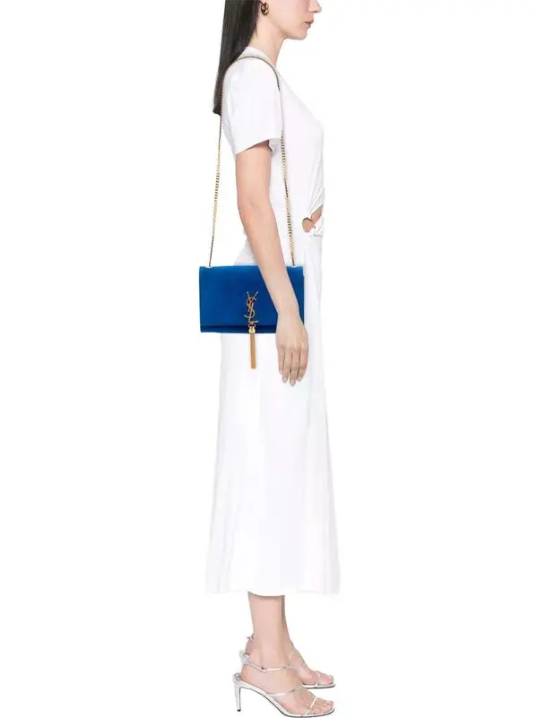 Saint Laurent Medium Suede Monogram Kate Tassel Crossbody Bag - Blue