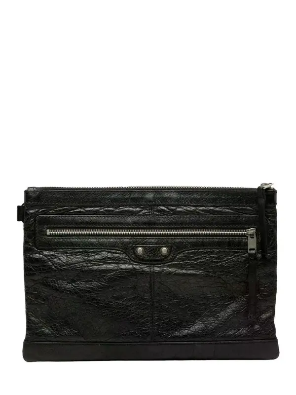 Balenciaga Lambskin Leather Motocross Classic Clip M Clutch Bag - Black