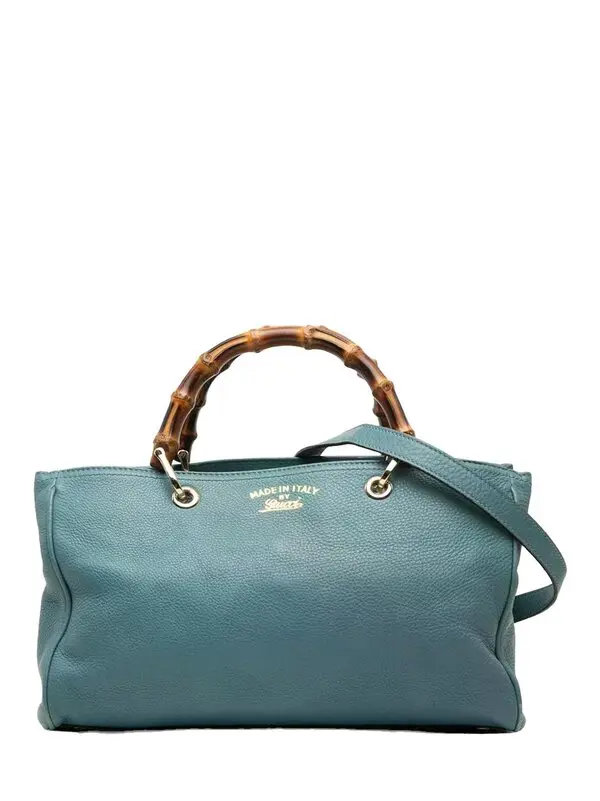 Gucci Calfskin Bamboo Shopper Satchel - Blue