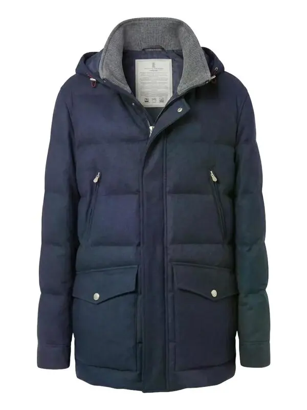 Brunello Cucinelli Quilted Hooded Coat - Blue