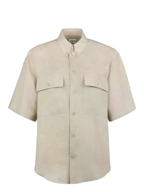 TOD'S Sand Beige Linen Short-sleeved Shirt - Neutrals