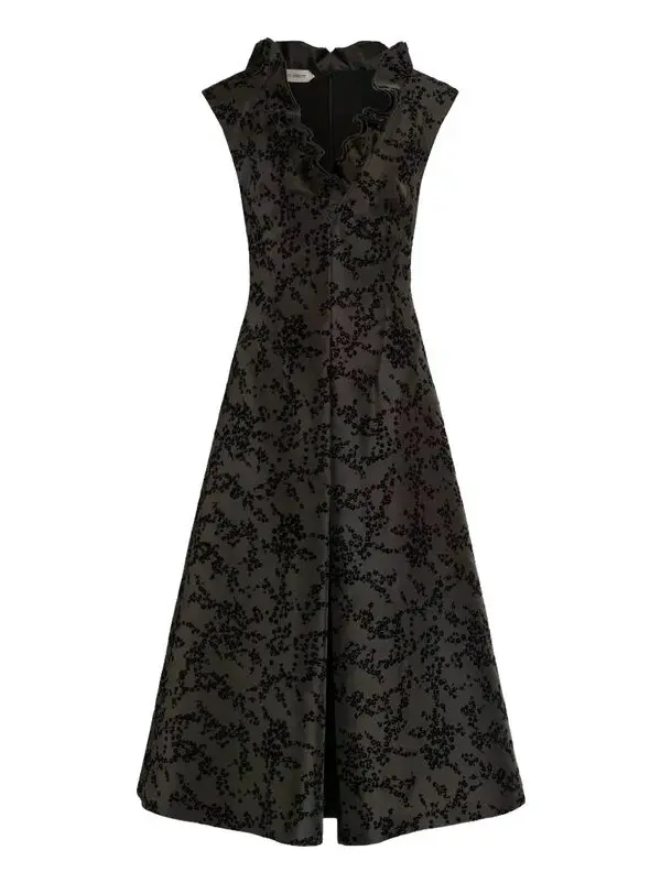 Alberta Ferretti Ruffled Floral Midi Dress - Grey