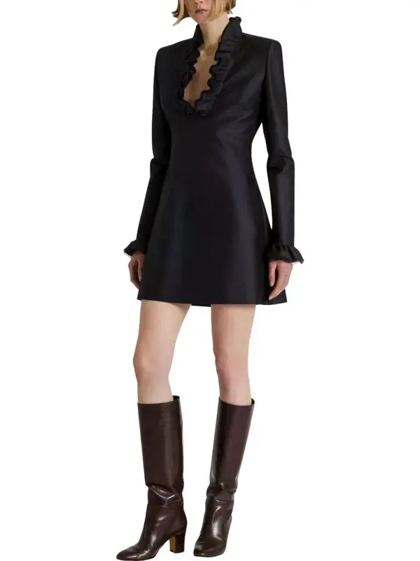 Alberta Ferretti V-neck Ruffled Dress - Blue