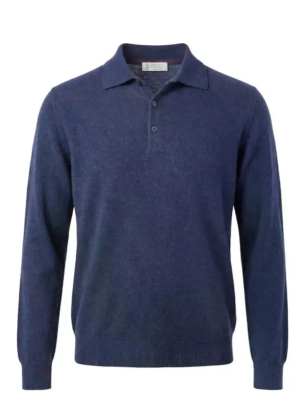 Brunello Cucinelli Long Sleeve Cashmere Polo Sweater - Blue