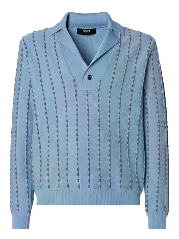 Fendi Stripe-knit Polo Collar Sweater - Blue