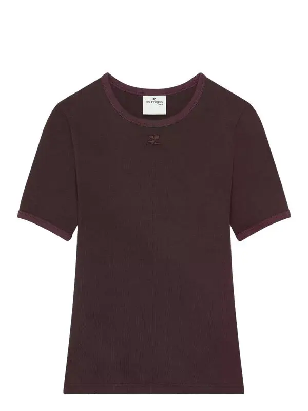 COURREGES Logo Patch Contrast Trim T-shirt - Brown