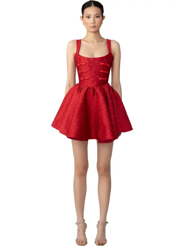 SAU LEE Jolie Jacquard Mini Dress - Red