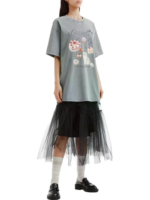 B+AB Ruffled Tulle Midi Skirt - Black
