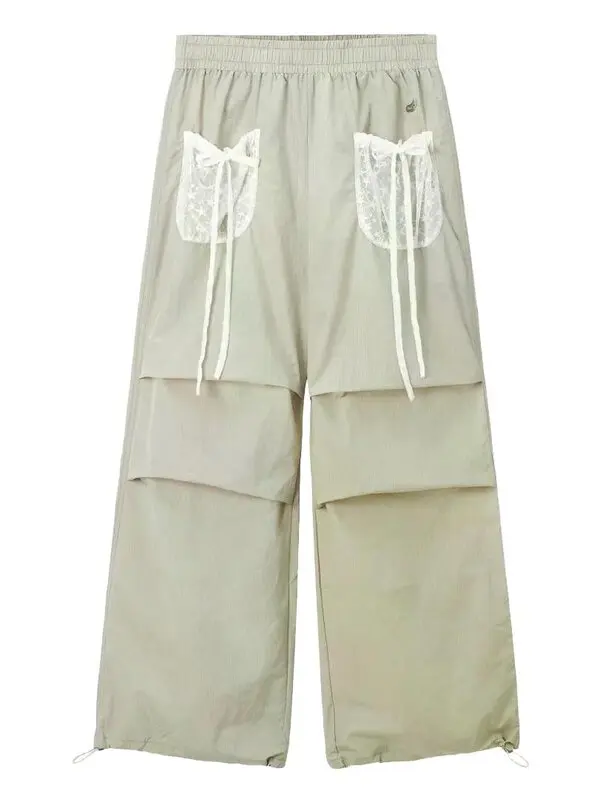 MINI CREAM Lace-pocket Wide-leg Trousers - Neutrals