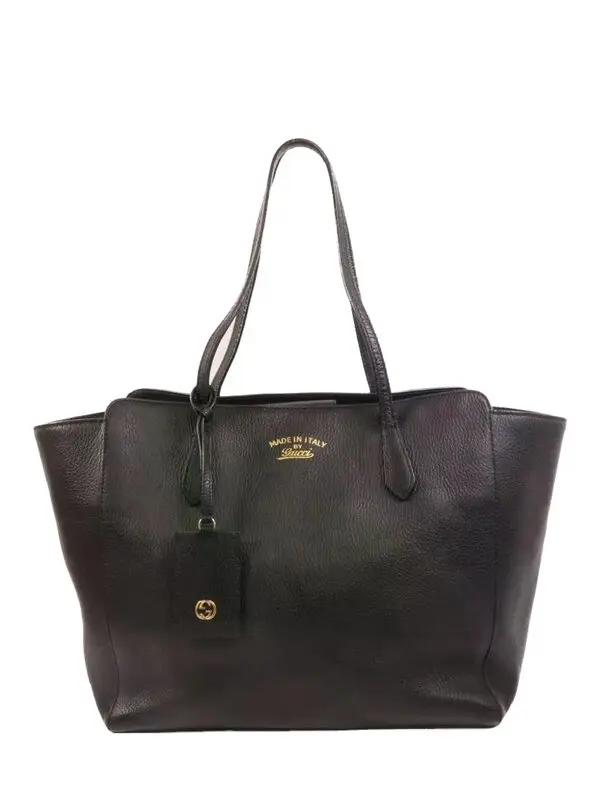 Gucci Gg Plaque Leather Tote Bag - Black