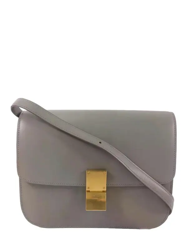 Celine Classic Box Leather Shoulder Bag - Grey