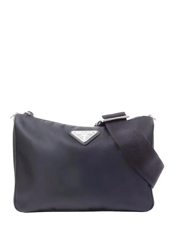 Prada Enamel Triangle Logo Plaque Cross Body Bag - Black