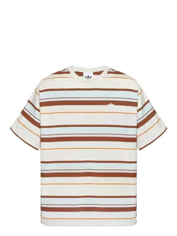 Adidas Striped Logo-patch T-shirt - Neutrals