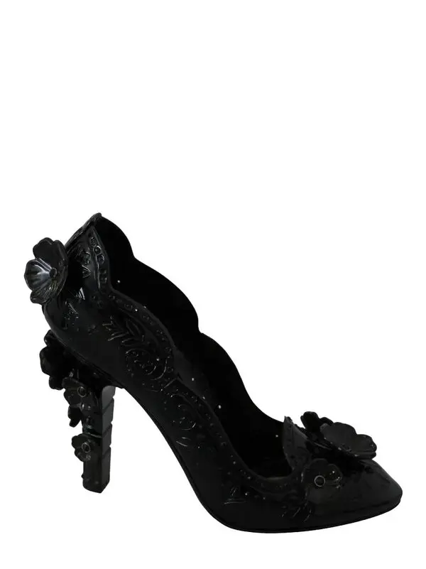 Dolce & Gabbana Patent Flower Embellished Pumps - Black