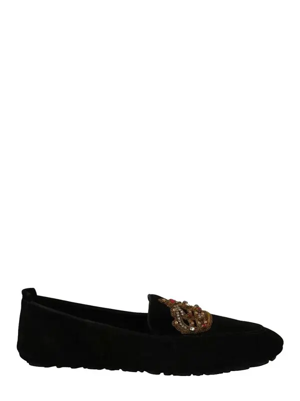 Dolce & Gabbana Crown Embellished Suede Loafers - Black