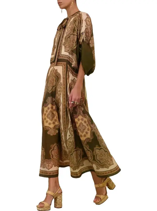 Zimmermann Mahon Paisley-print Tie-neck Midi Dress - Brown