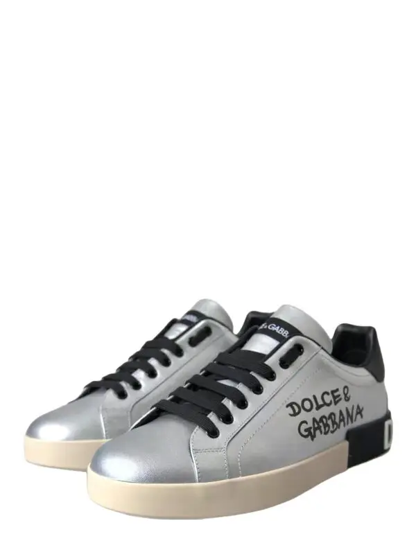 Dolce & Gabbana Portofino Sneakers With Logo Print - Silver