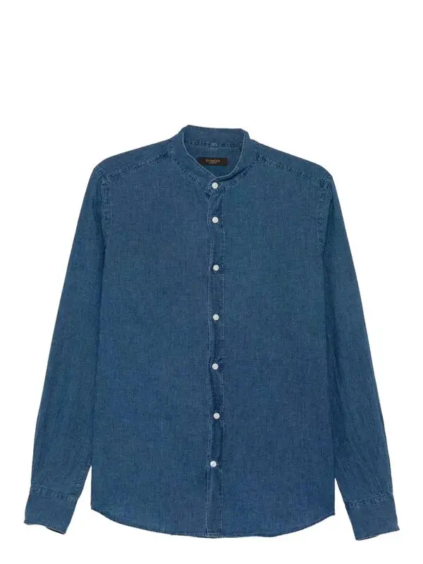 GLANSHIRT Band-collar Long-sleeve Shirt - Blue