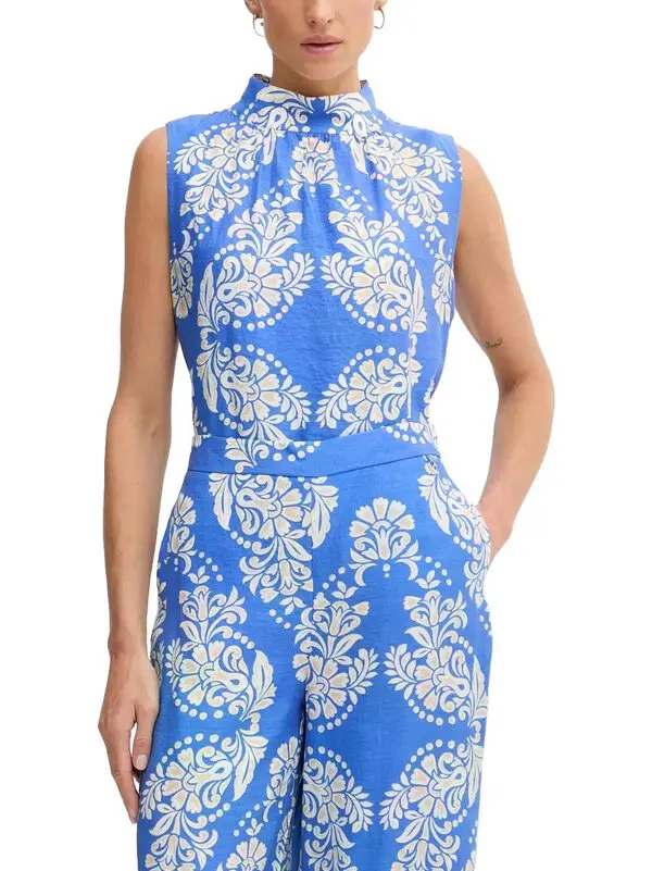 LOLA CASADEMUNT Damask Print Sleeveless Top - Blue