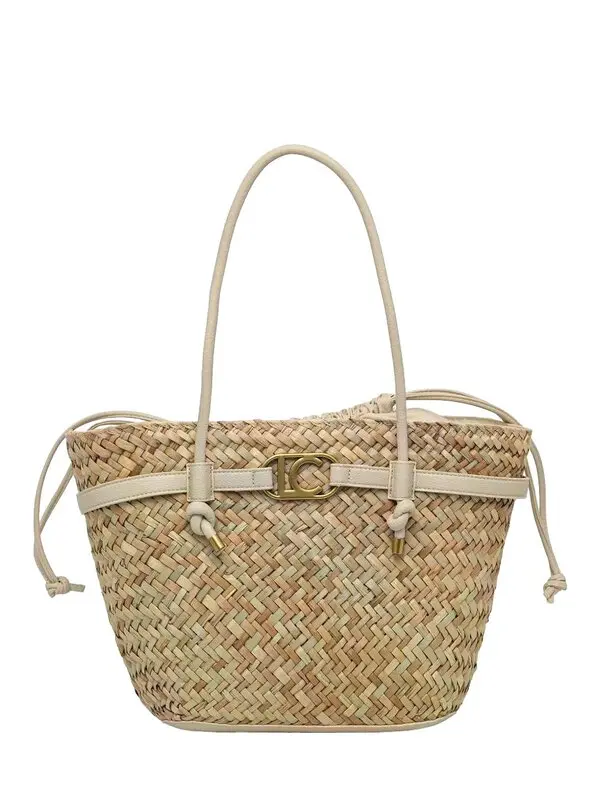 Lola Casademunt Logo Plaque Woven Beach Bag - Neutrals