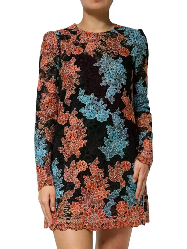Dolce & Gabbana Floral Crochet Shift Dress - Black