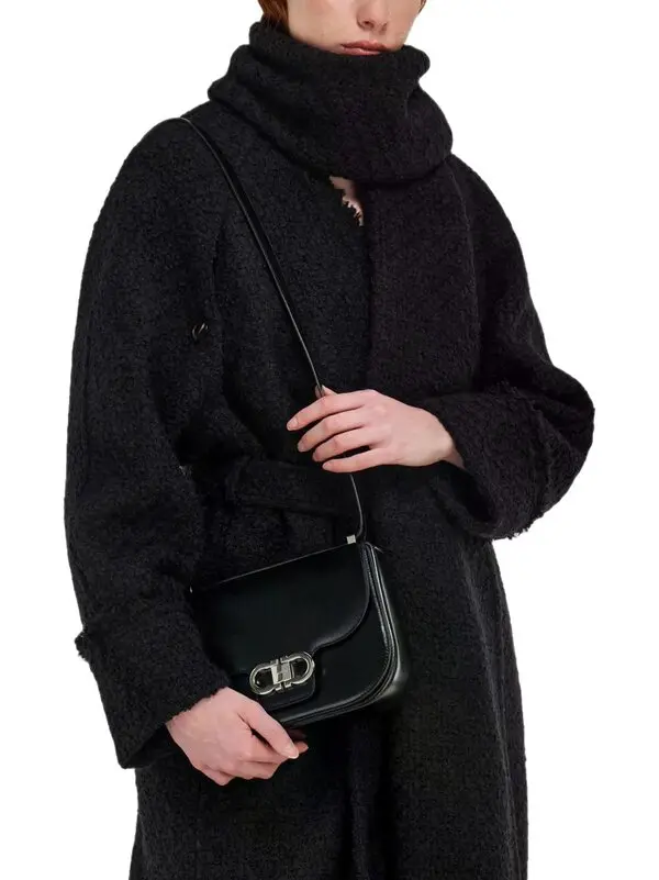 FERRAGAMO Double Gancini North-south Crossbody Bag - Black