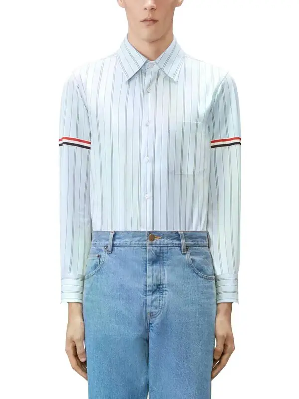Thom Browne Poplin Hairline Stripe Shirt With Armbands - Blue