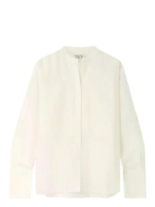 TWP Pleated Band Collar Shirt - Neutrals