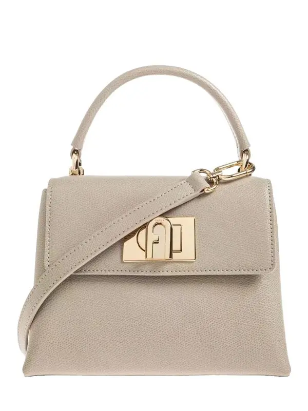 Furla 1927 Mini Logo Plaque Leather Tote Bag - Grey