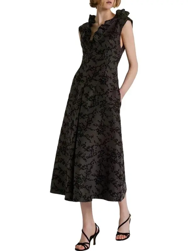 Alberta Ferretti Ruffled Floral Midi Dress - Grey