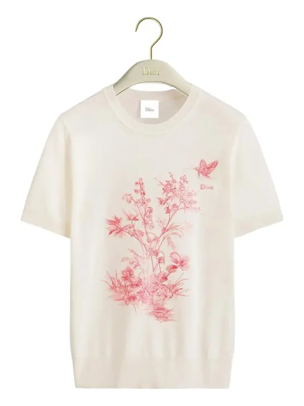 Dior Embroidered Short-sleeved Sweater - White