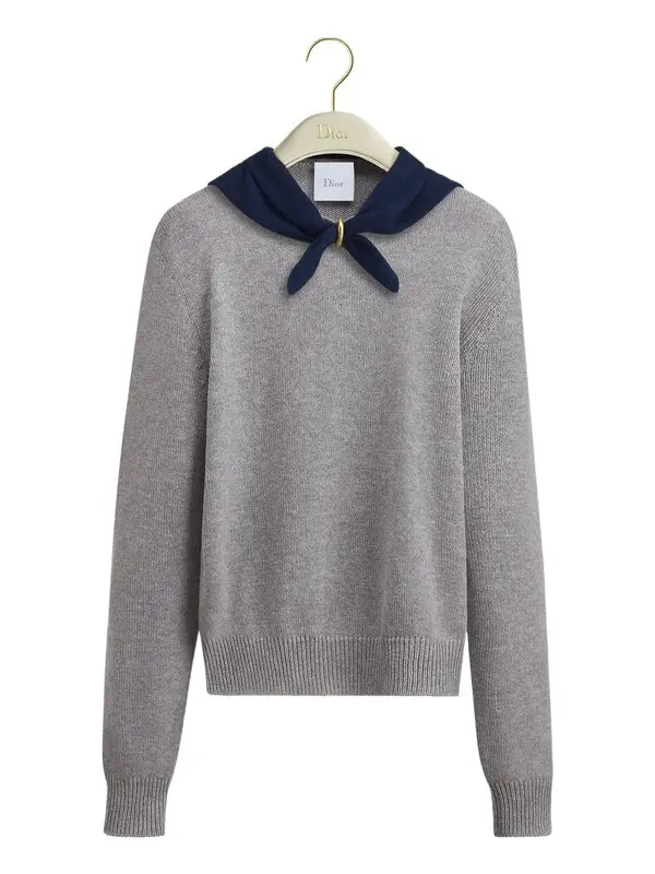 Dior Tie Neck Sweater With Gold-plated Rings - Grey