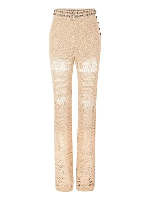 Rabanne Flared Knitted Trousers With Braided Detail - Nude