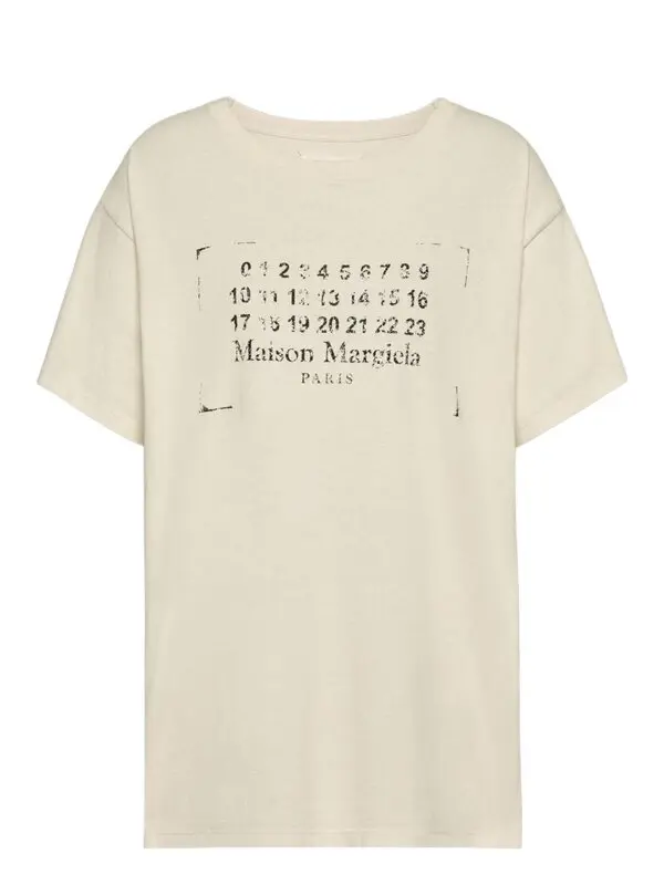 MAISON MARGIELA Crewneck T-shirt With Logo Print - Cream