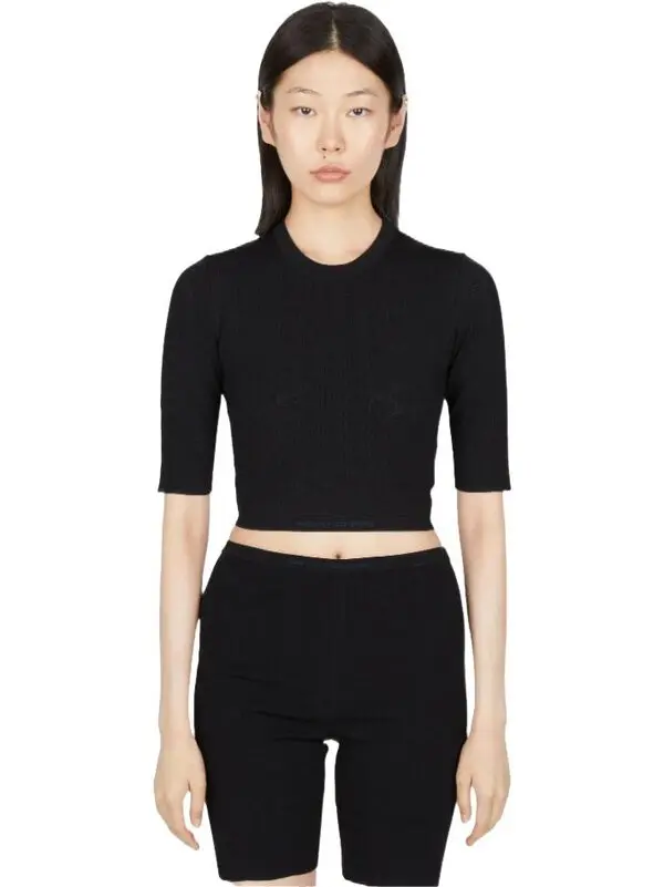 Rabanne Monogram Patterned Cropped Knitted Top - Black