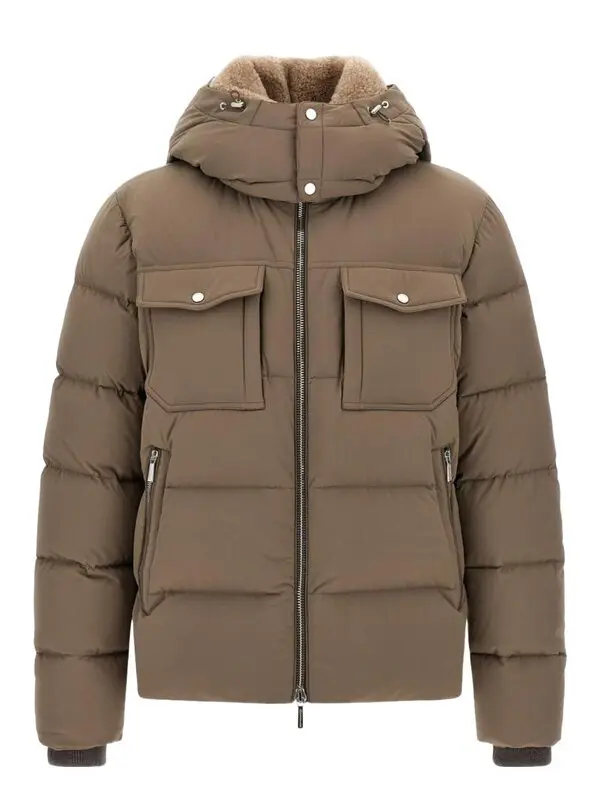 MOORER Hooded Puffer Jacket With Zip Closure And Multiple Pockets - Brown