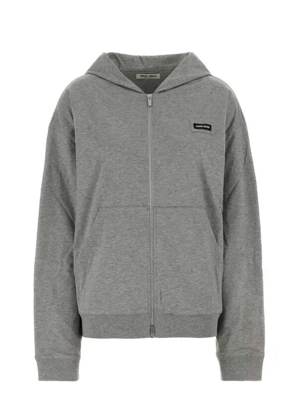 Miu Miu Logo Patch Zip-up Hoodie - Grey