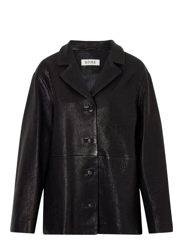 RÓHE Single-breasted Grained Leather Jacket - Black