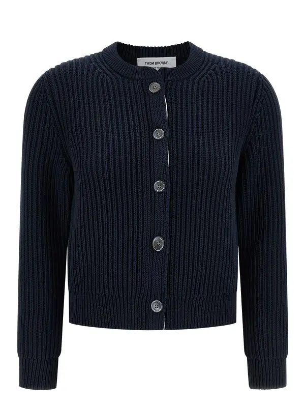 Thom Browne Knitted Cropped Cardigan - Navy Blue