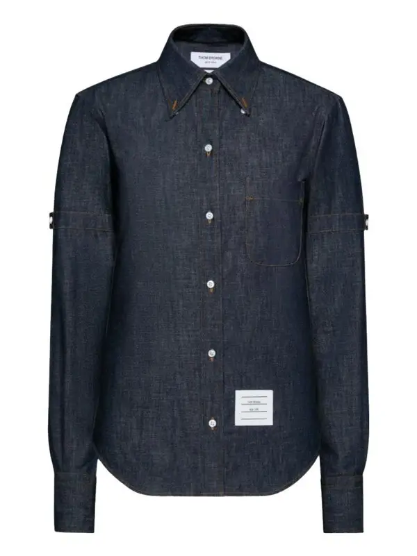 Thom Browne Long-sleeved Denim Shirt - Navy Blue