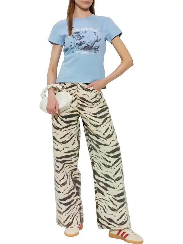GANNI Graphic Print Cotton T-shirt - Blue