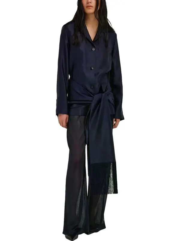 FERRAGAMO Silk Shirt Jacket With Sash - Blue