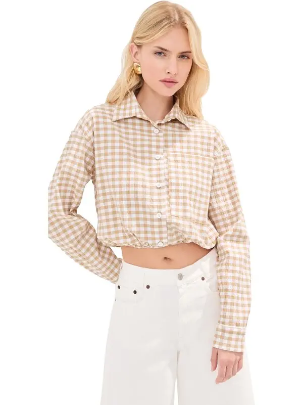 LE BOP Wylie Button-down Shirt In Gingham Check - Khaki Check