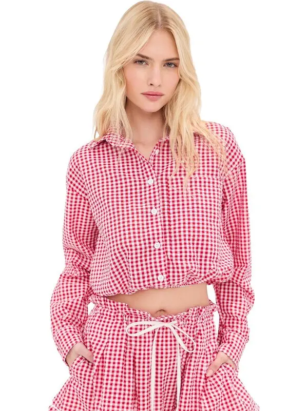LE BOP Wylie Button-down Shirt In Gingham Check - Red Check