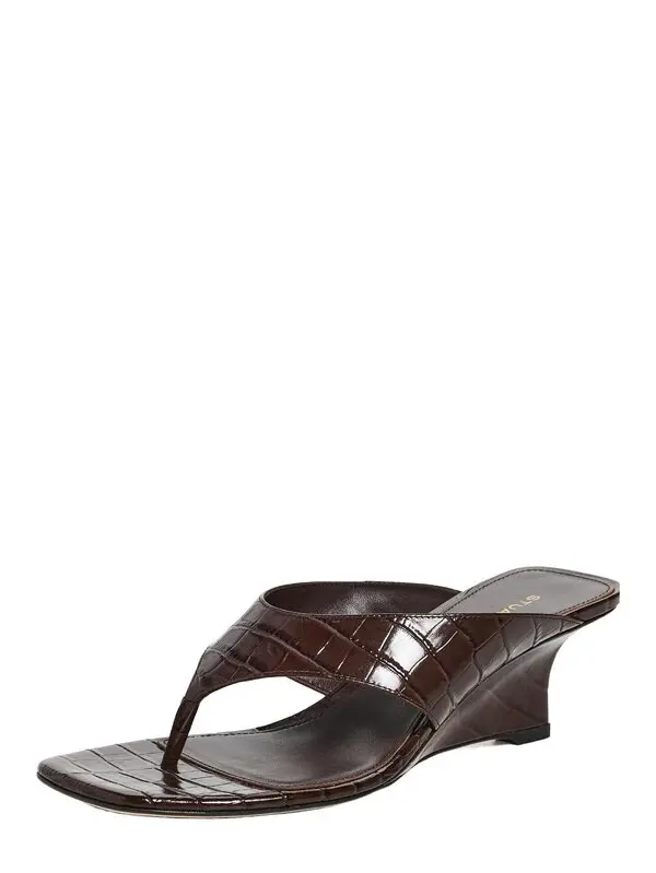 STUART WEITZMAN Vinnie Wedge Thong Sandals - Walnut