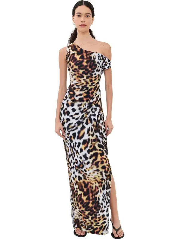 Norma Kamali Leopard Print Drop Shoulder Gown With Side Slit - Urban Animal